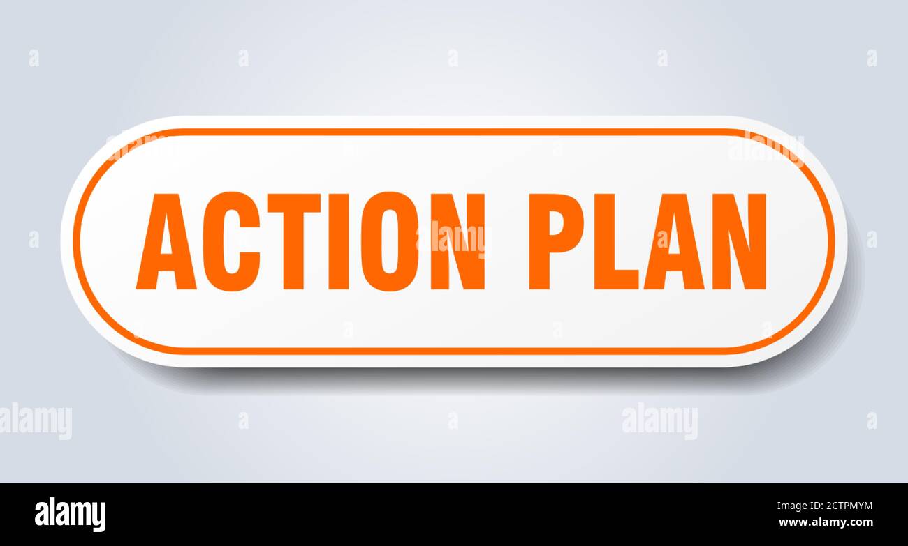 action plan sign. rounded isolated sticker. white button Stock Vector ...