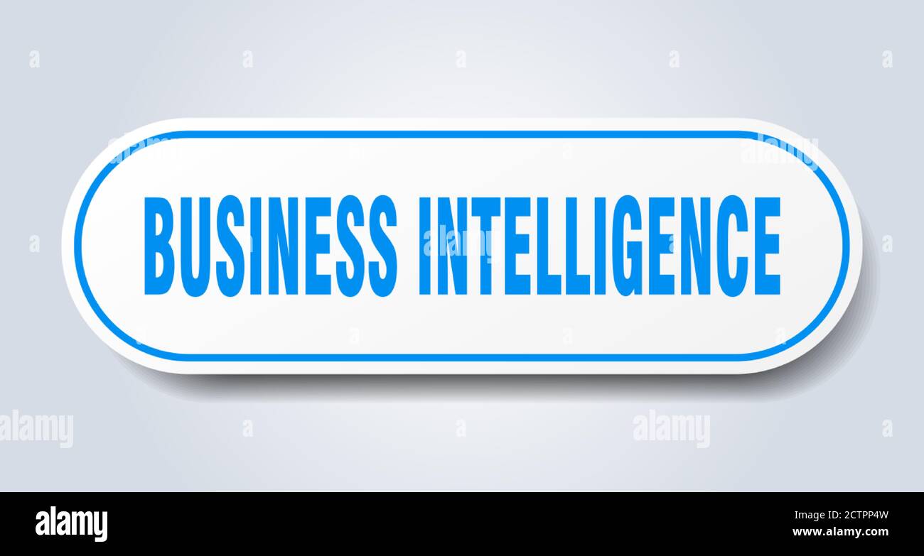 business intelligence sign. rounded isolated sticker. white button ...