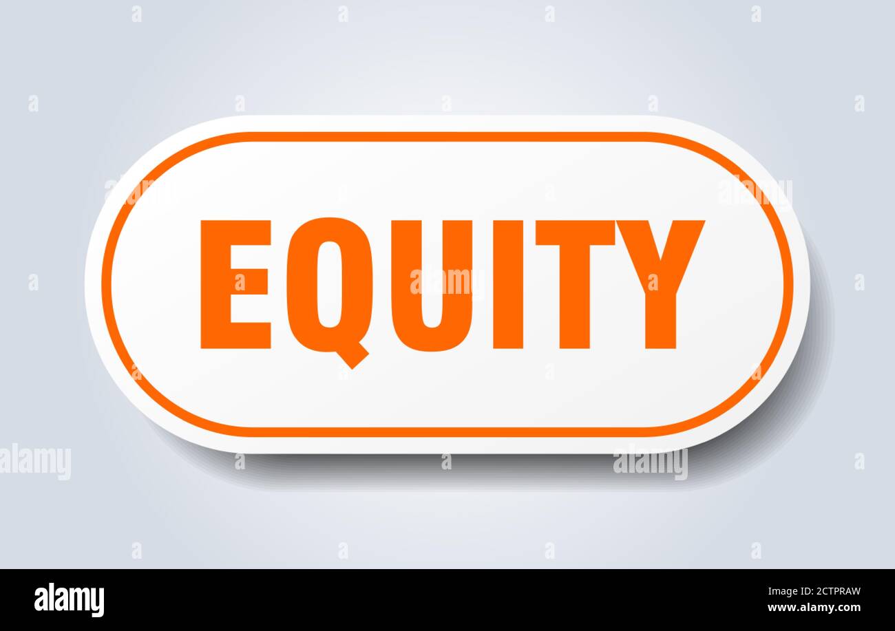 equity sign. rounded isolated sticker. white button Stock Vector Image ...