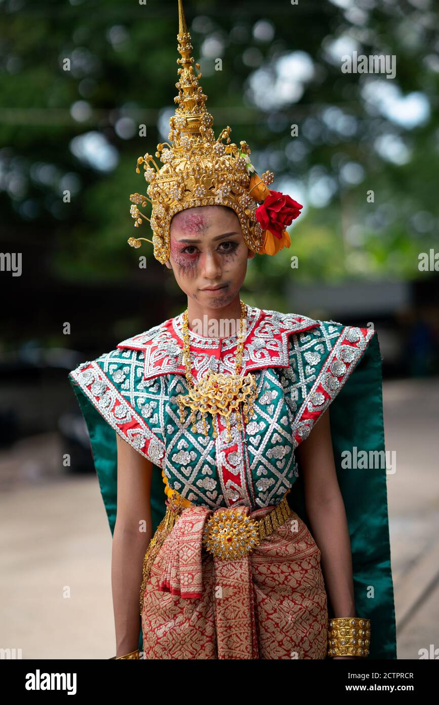 Ancient Thai ghost in traditional costume that appear in History, woman ...