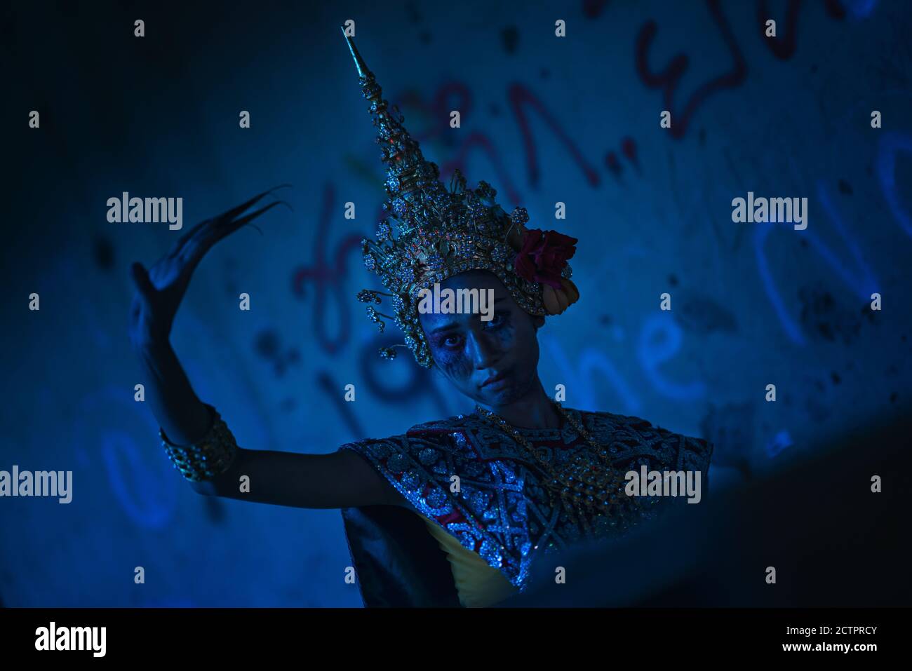 Ancient Thai ghost in traditional costume that appear in History, woman ...