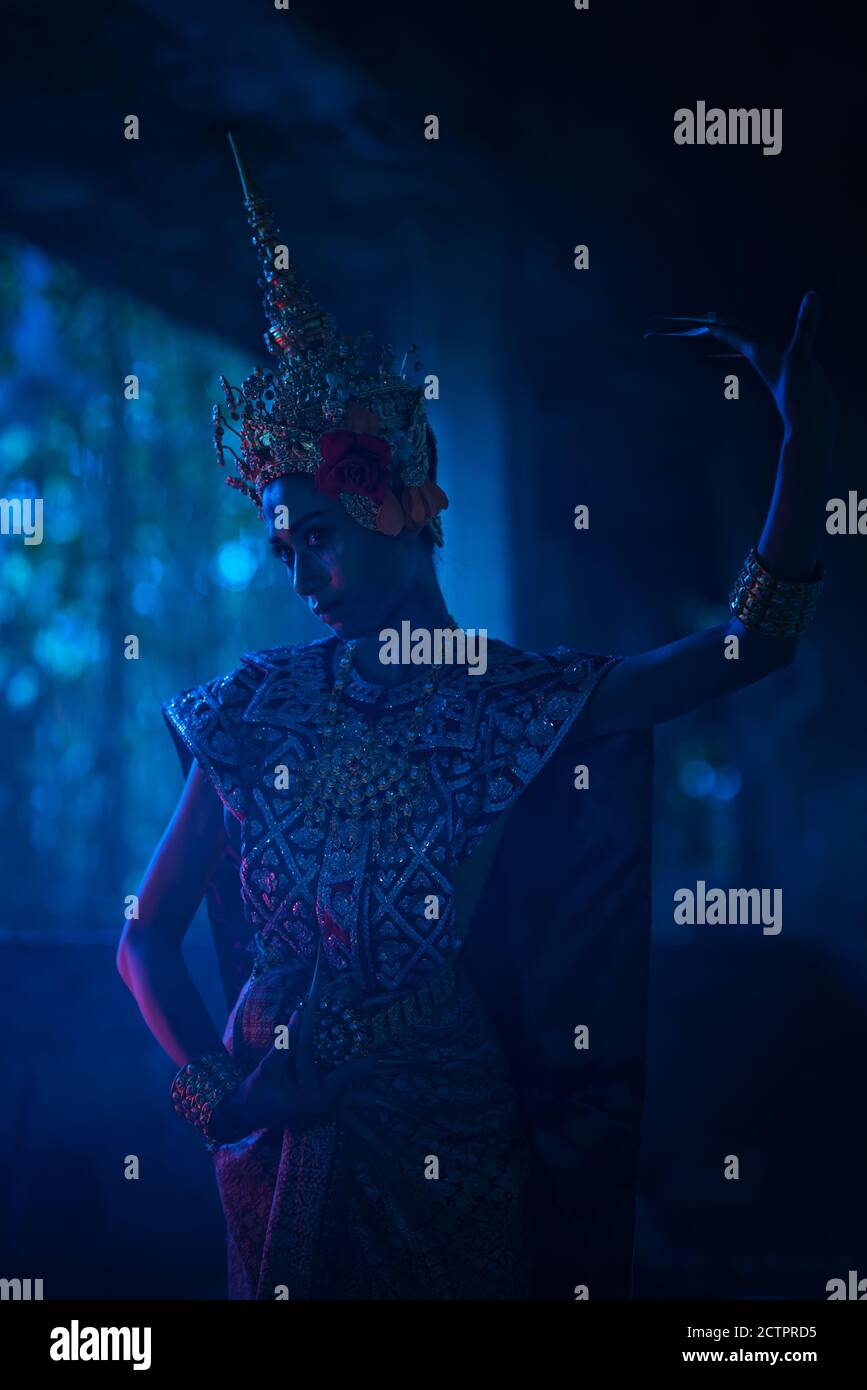 Ancient Thai ghost in traditional costume that appear in History, woman ...