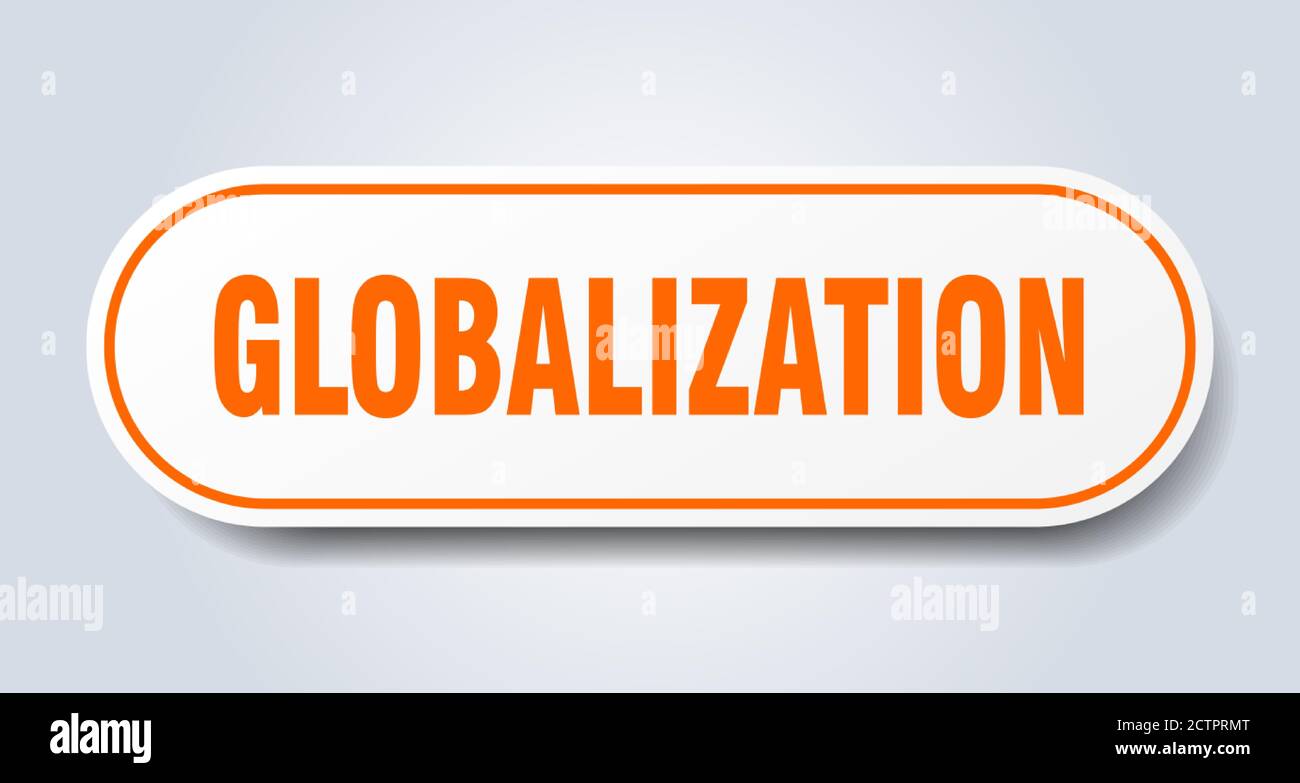 globalization sign. rounded isolated sticker. white button Stock Vector ...