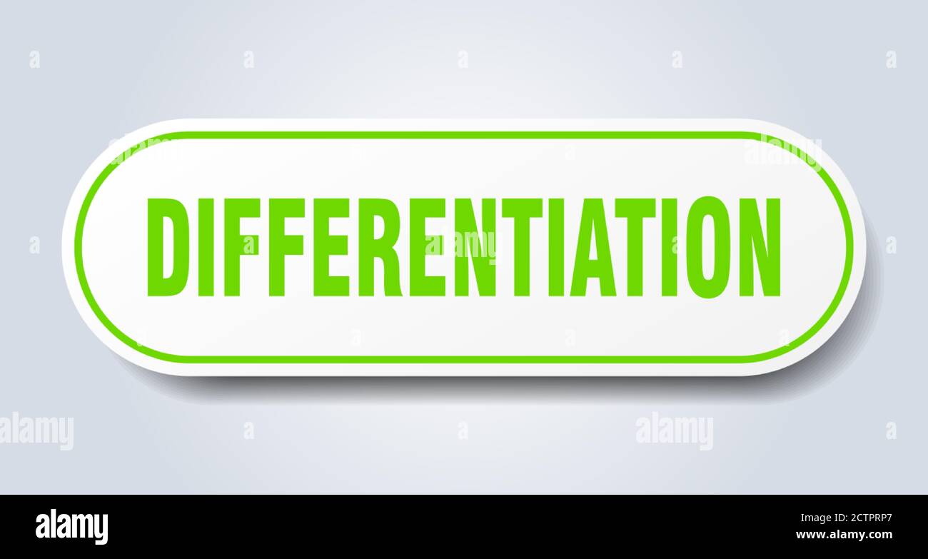 differentiation sign. rounded isolated sticker. white button Stock ...