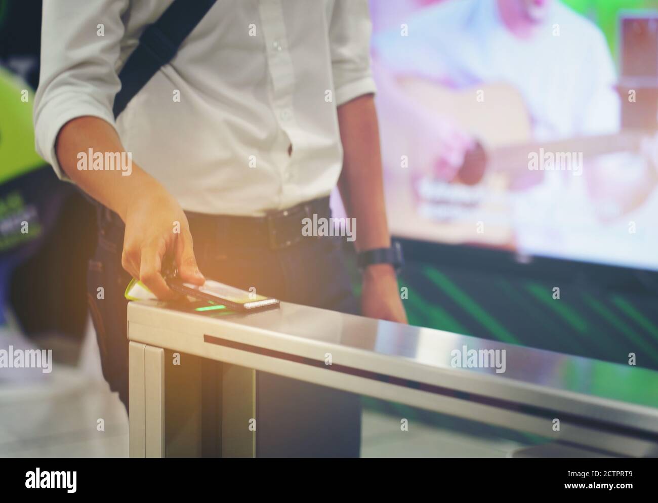 Man Hold Card Electronic Entrance Gate Card People Pass Access Building Security System Stock