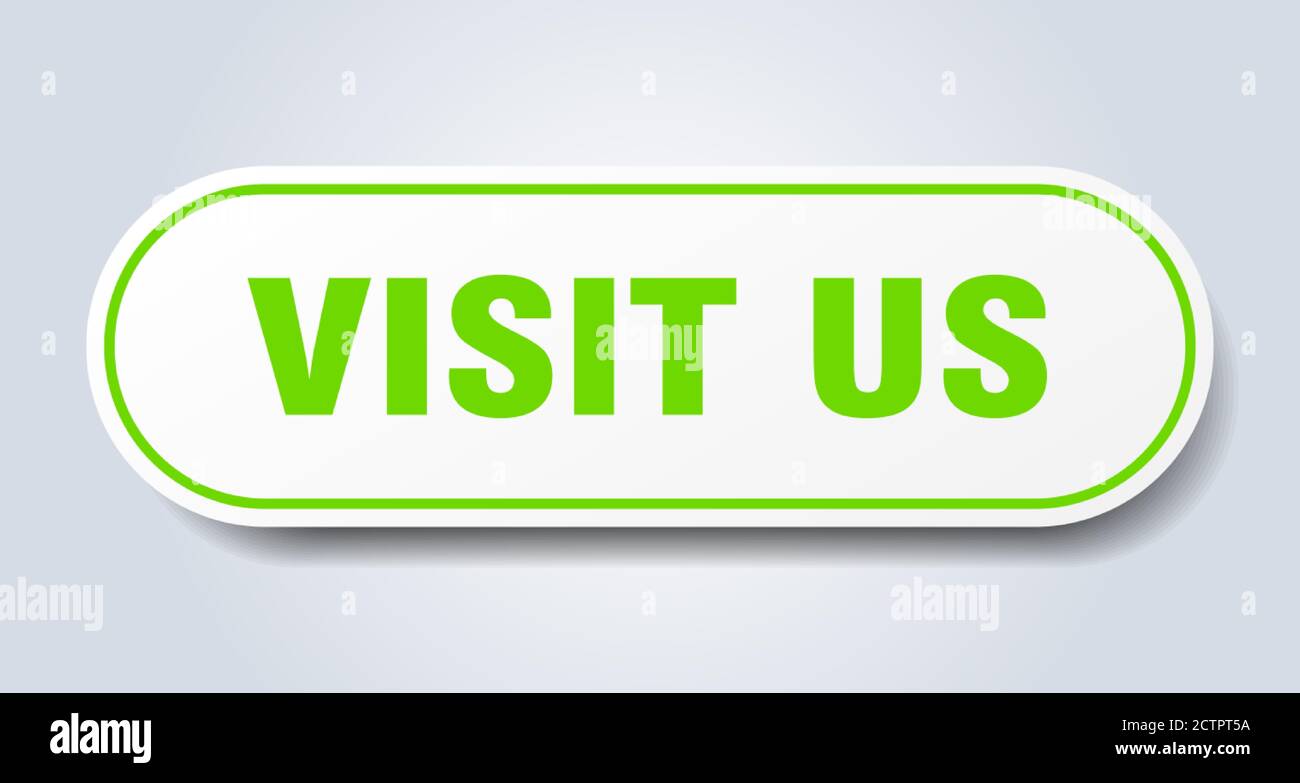 visit us sign. rounded isolated sticker. white button Stock Vector ...