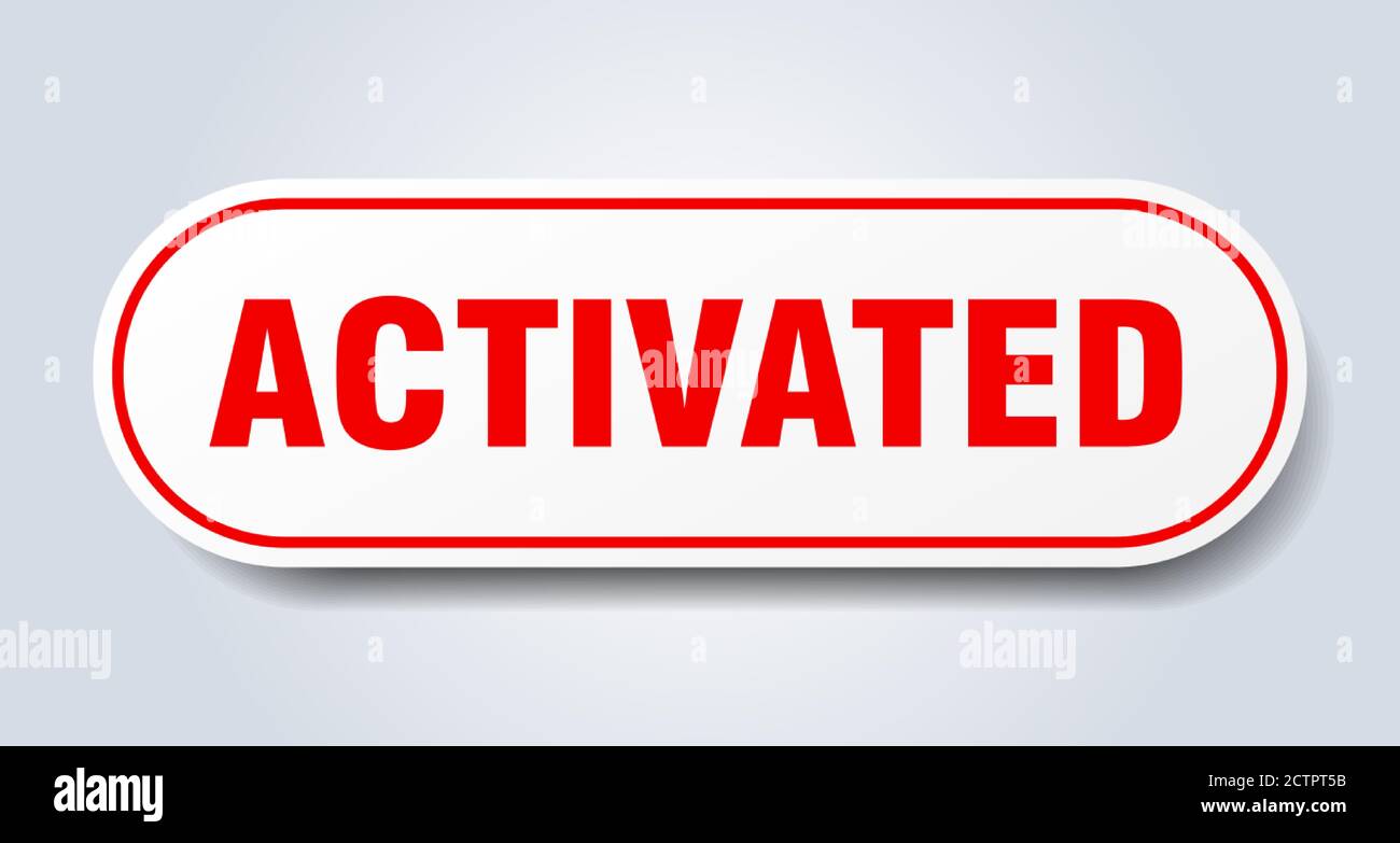 activated sign. rounded isolated sticker. white button Stock Vector ...