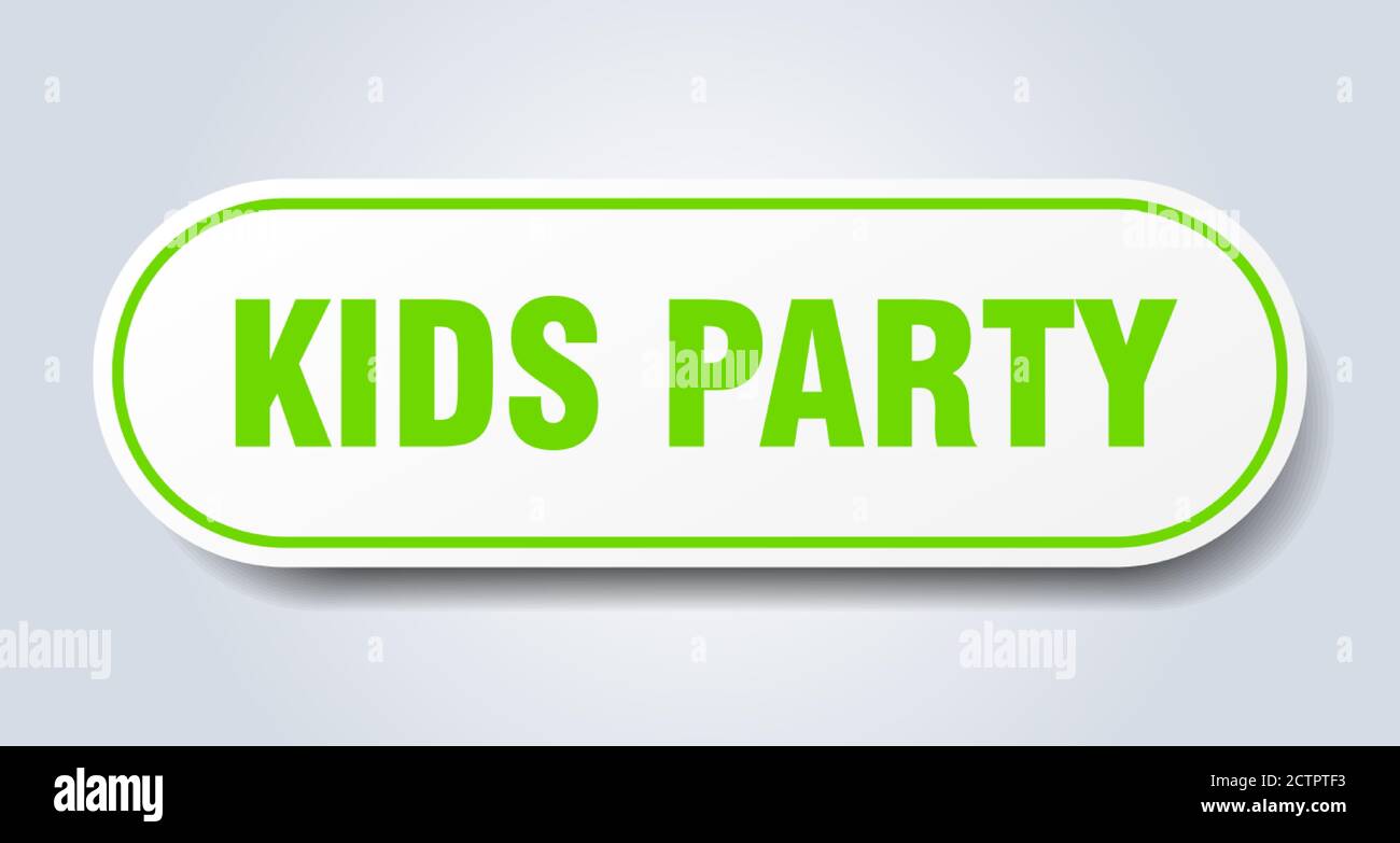 kids party sign. rounded isolated sticker. white button Stock Vector ...