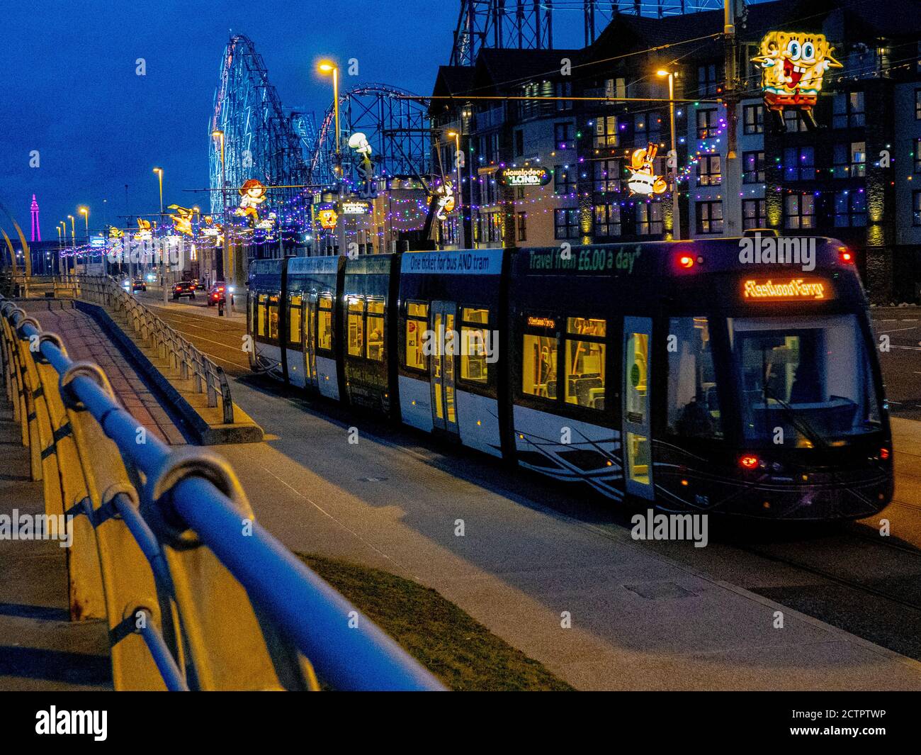 Blackpool Illuminations 2020. tram and pleasure beach Stock Photo - Alamy