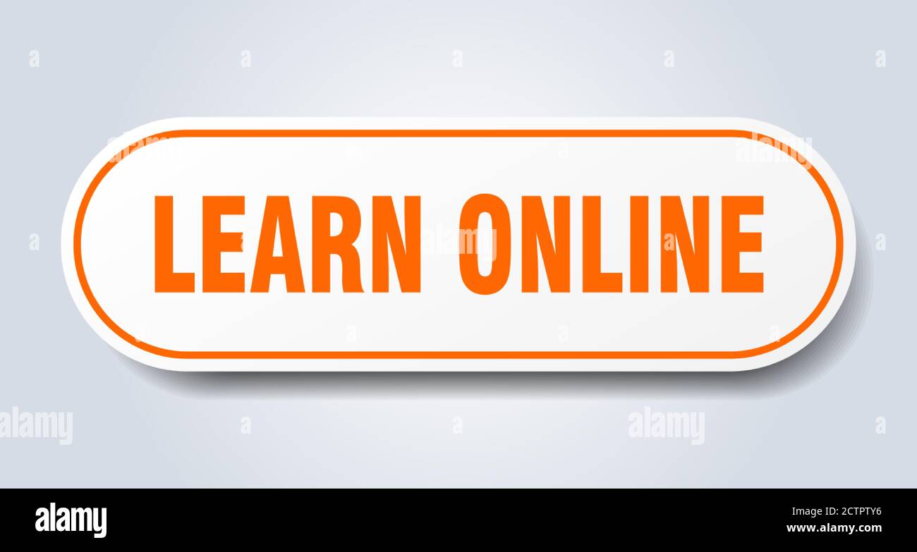 learn online sign. rounded isolated sticker. white button Stock Vector ...