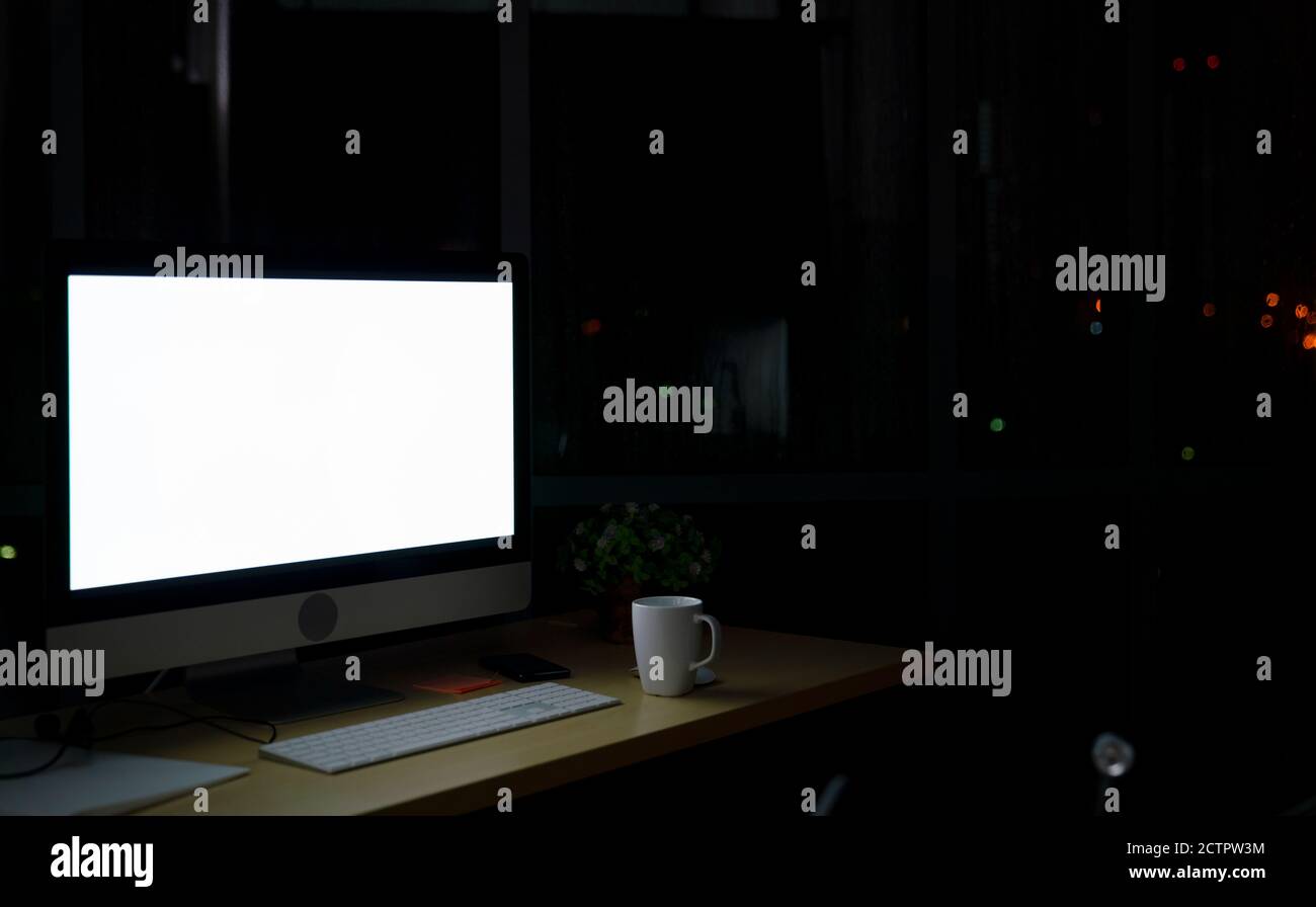 Room illuminated by a computer screen at night, no people, Empty ...