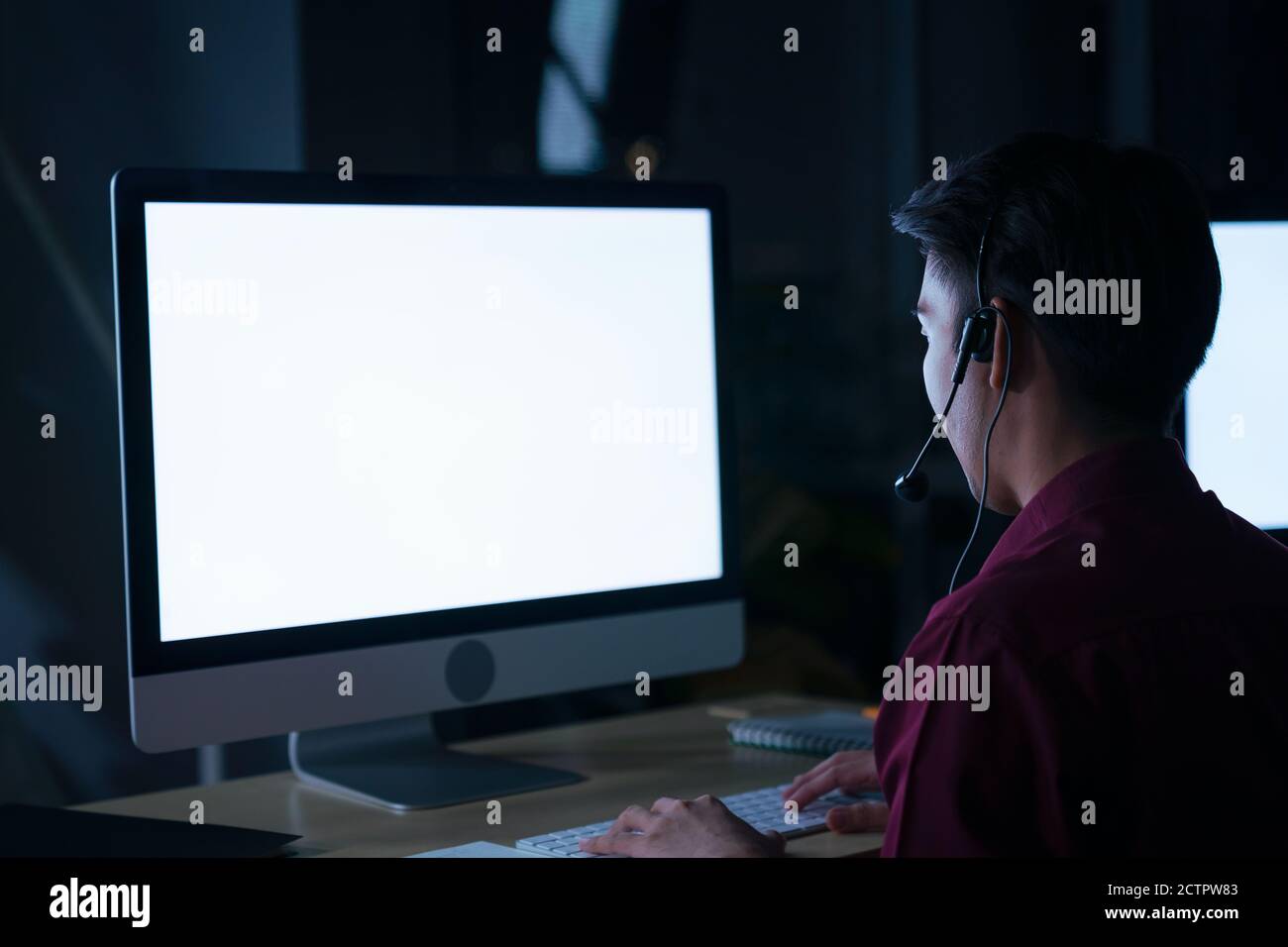 Thai Asian man customer services care operators working night shift in ...