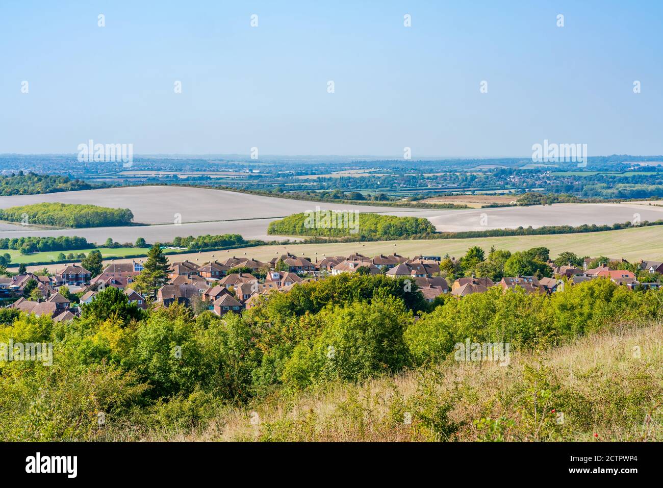 View of English countryside from Dunstable Downs in the Chiltern Hills ...
