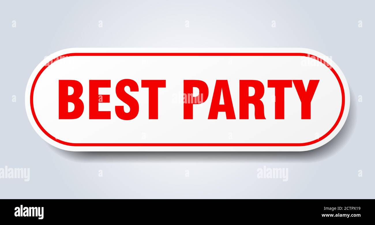 best party sign. rounded isolated sticker. white button Stock Vector ...