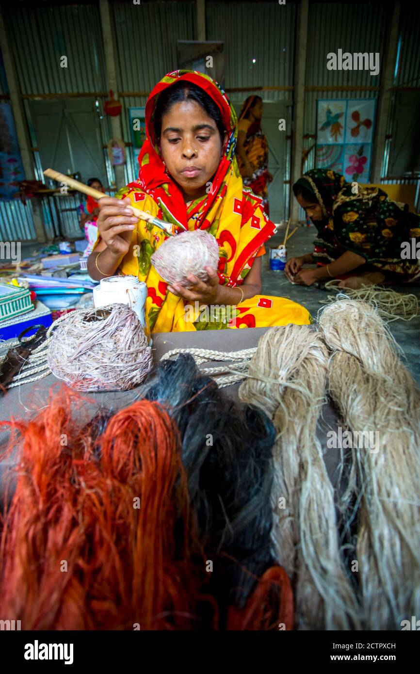 Bangladesh – May 14, 2018: Handicraft maker women are making on a ...