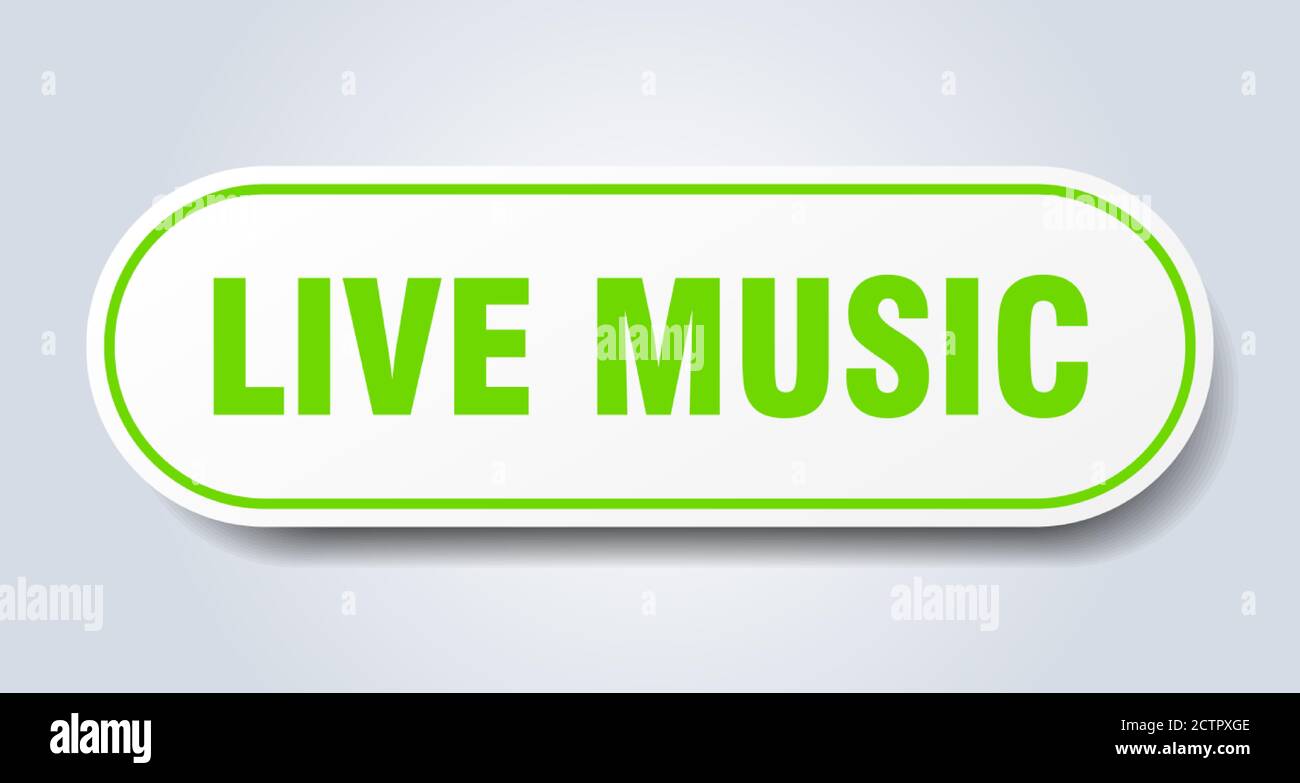 live music sign. rounded isolated sticker. white button Stock Vector ...