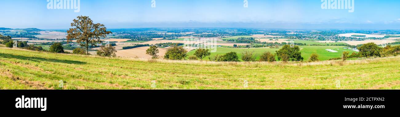 Wide panoramic view of English countryside from Dunstable Downs in the ...