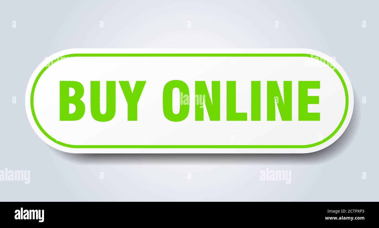 buy online sign. rounded isolated sticker. white button Stock Vector ...