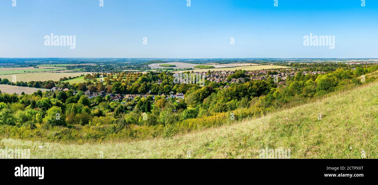 Wide panoramic view of English countryside from Dunstable Downs in the ...