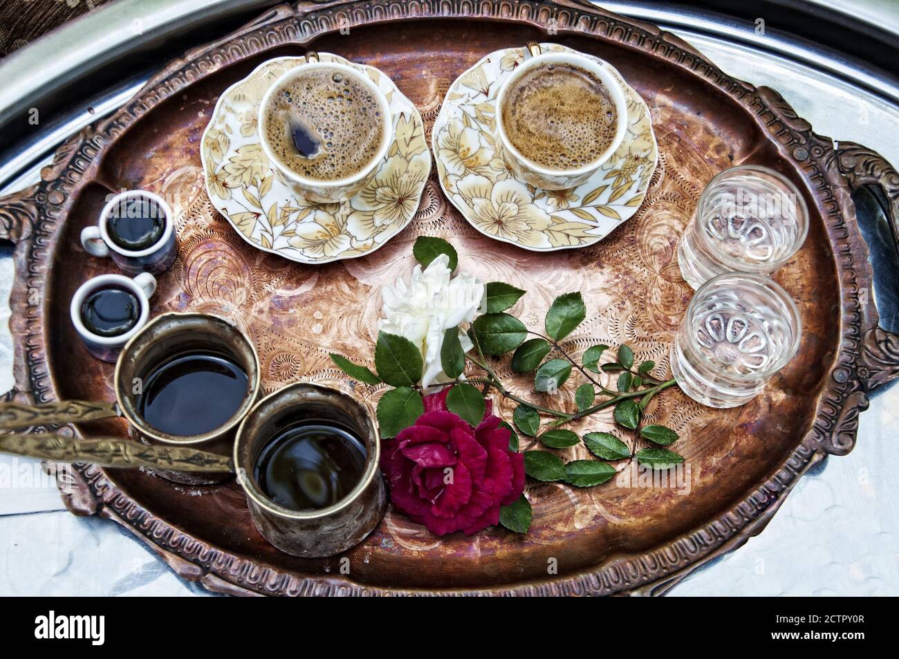 Top view of traditional Turkish coffee on the tray Stock Photo - Alamy