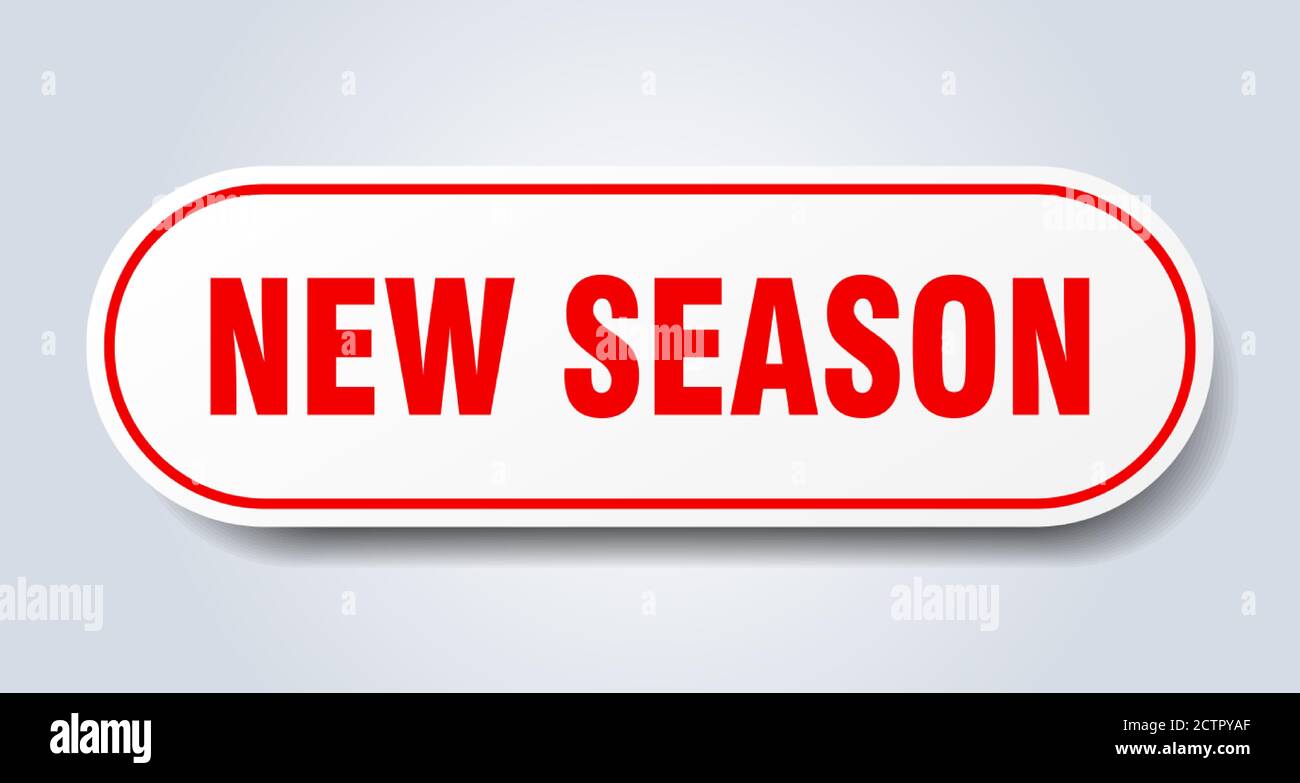 new season sign. rounded isolated sticker. white button Stock Vector ...
