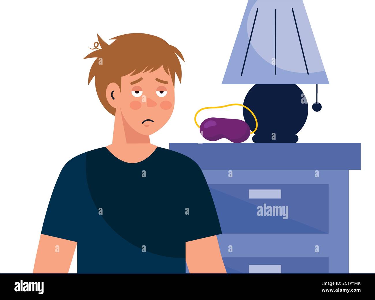 man cartoon with insomnia in front of furniture with lamp vector design ...