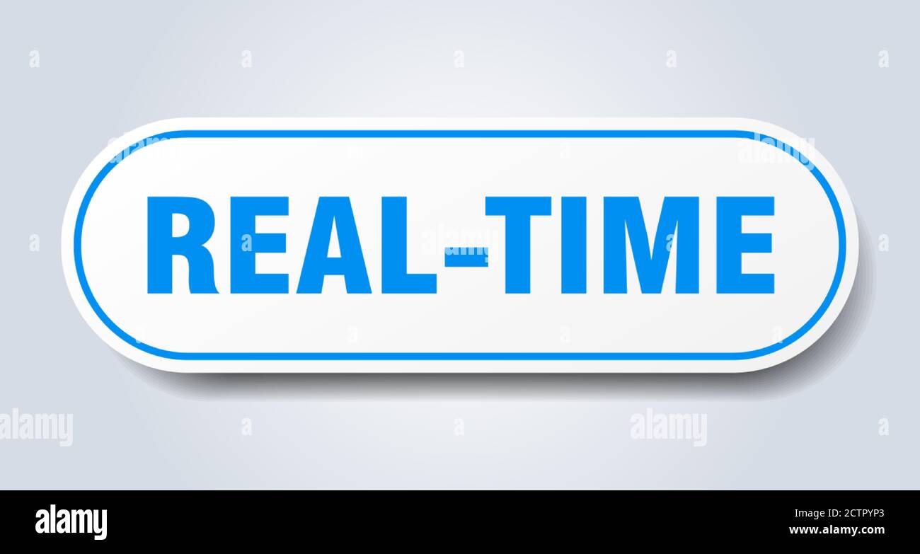 real-time sign. rounded isolated sticker. white button Stock Vector ...