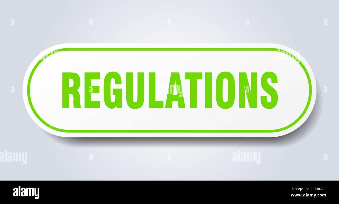 regulations sign. rounded isolated sticker. white button Stock Vector ...