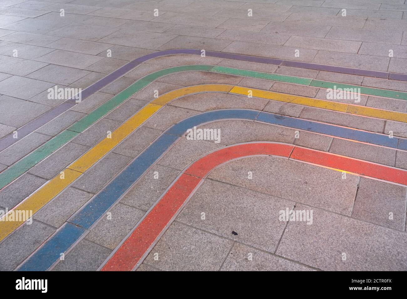 Colourful markings on the pavement on 5th August 2020 in Birmingham ...
