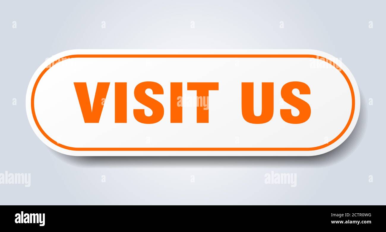 visit us sign. rounded isolated sticker. white button Stock Vector ...