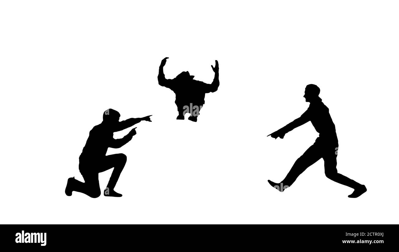 Silhouette Three guys in white shirts dancing in synch looking at ...