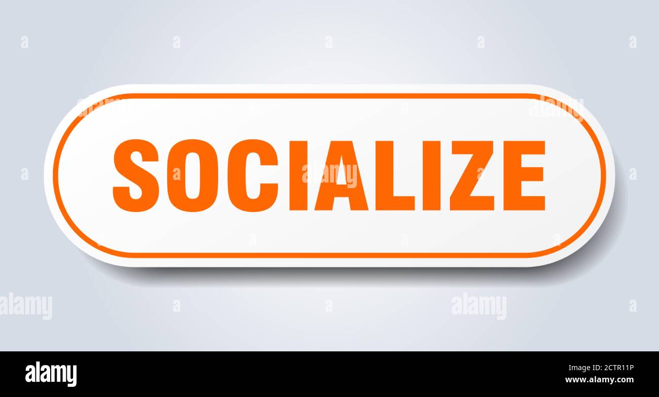 socialize sign. rounded isolated sticker. white button Stock Vector ...
