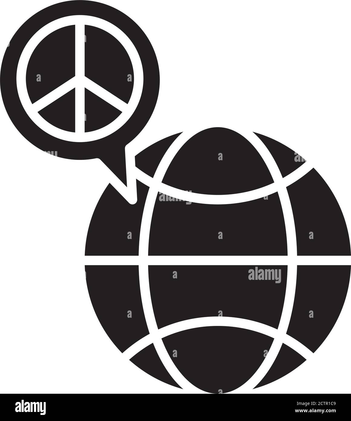 sphere planet with peace symbol in speech bubble silhouette style icon ...