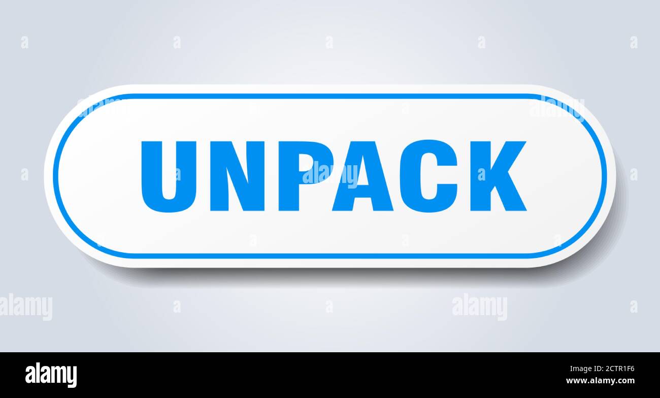 unpack sign. rounded isolated sticker. white button Stock Vector Image ...