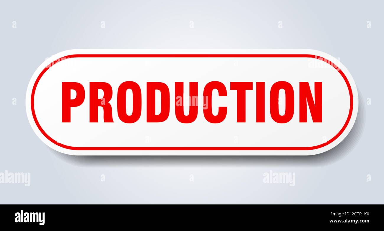 production sign. rounded isolated sticker. white button Stock Vector ...