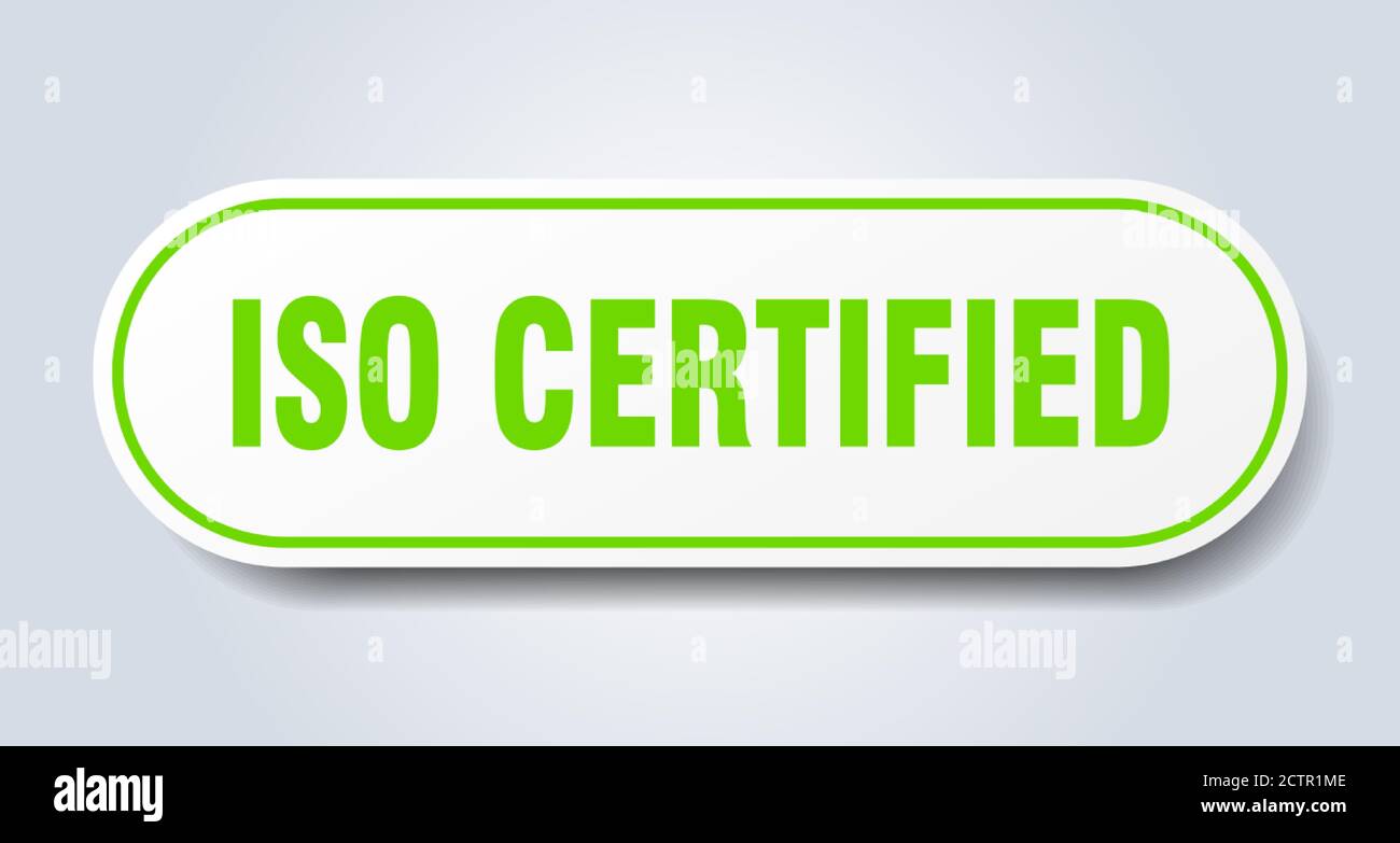 iso certified sign. rounded isolated sticker. white button Stock Vector ...