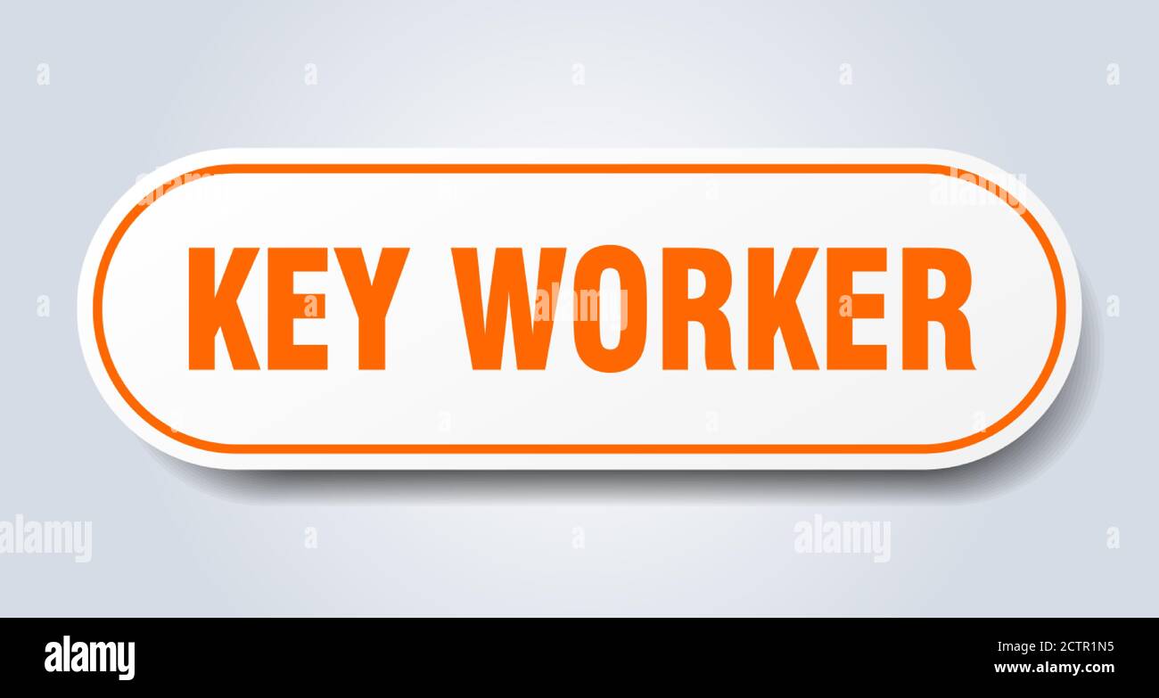 key worker sign. rounded isolated sticker. white button Stock Vector ...