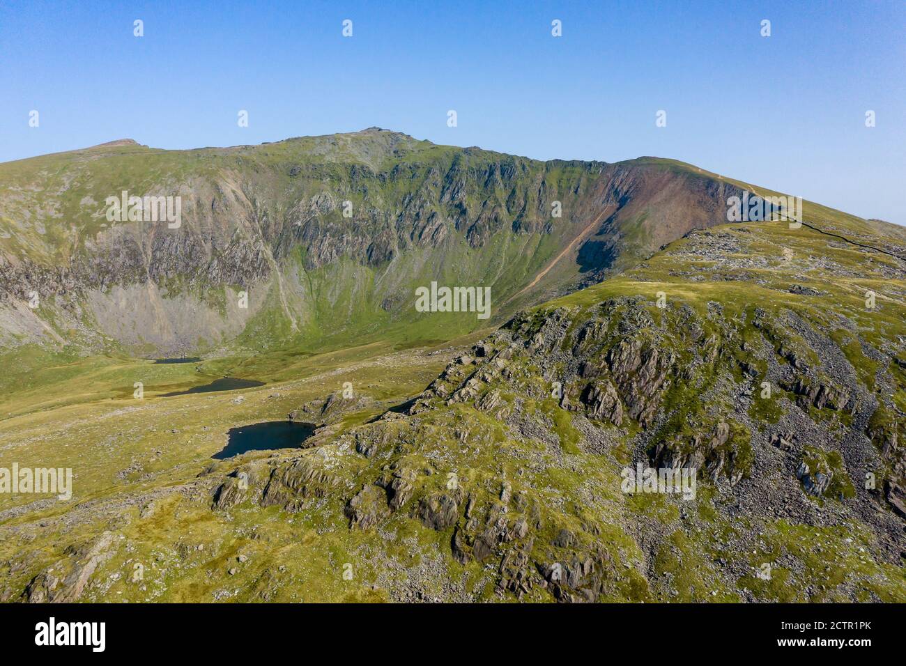 Aerial view of Mount Snowdon and Bwlch Main along the Rydd Ddu hiking ...