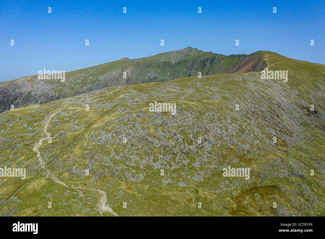 Aerial view of Mount Snowdon and Bwlch Main along the Rydd Ddu hiking ...