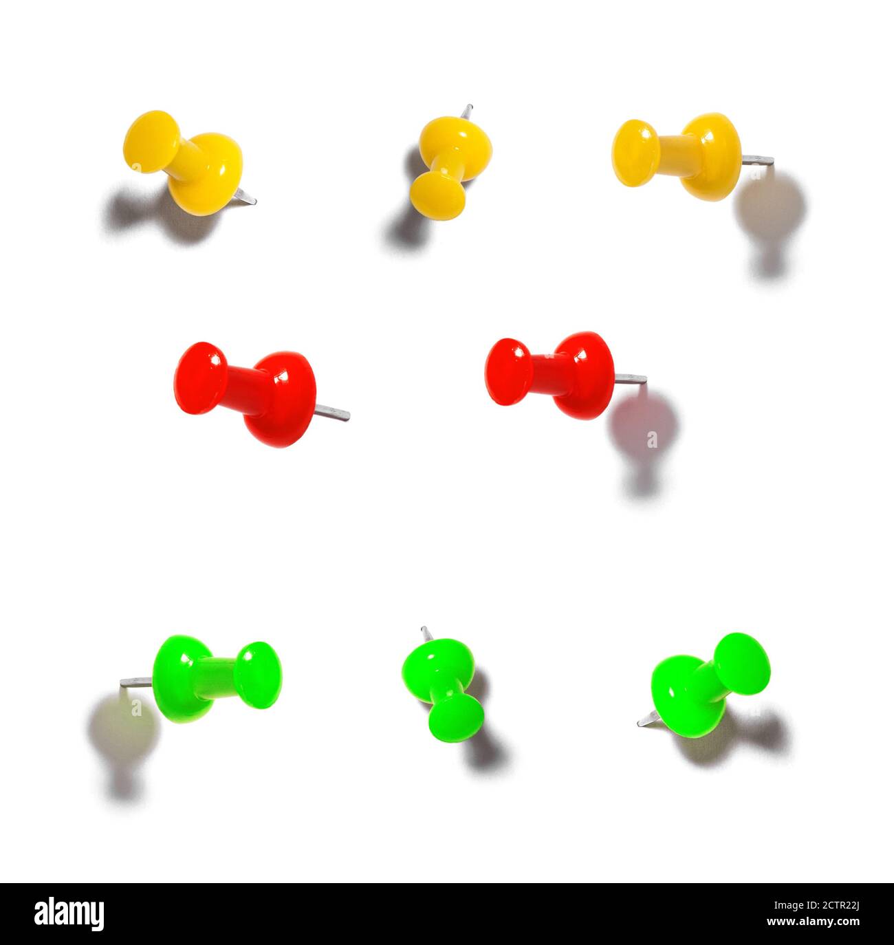 Push pin close-up on white background. Yellow red green pushpin Stock ...