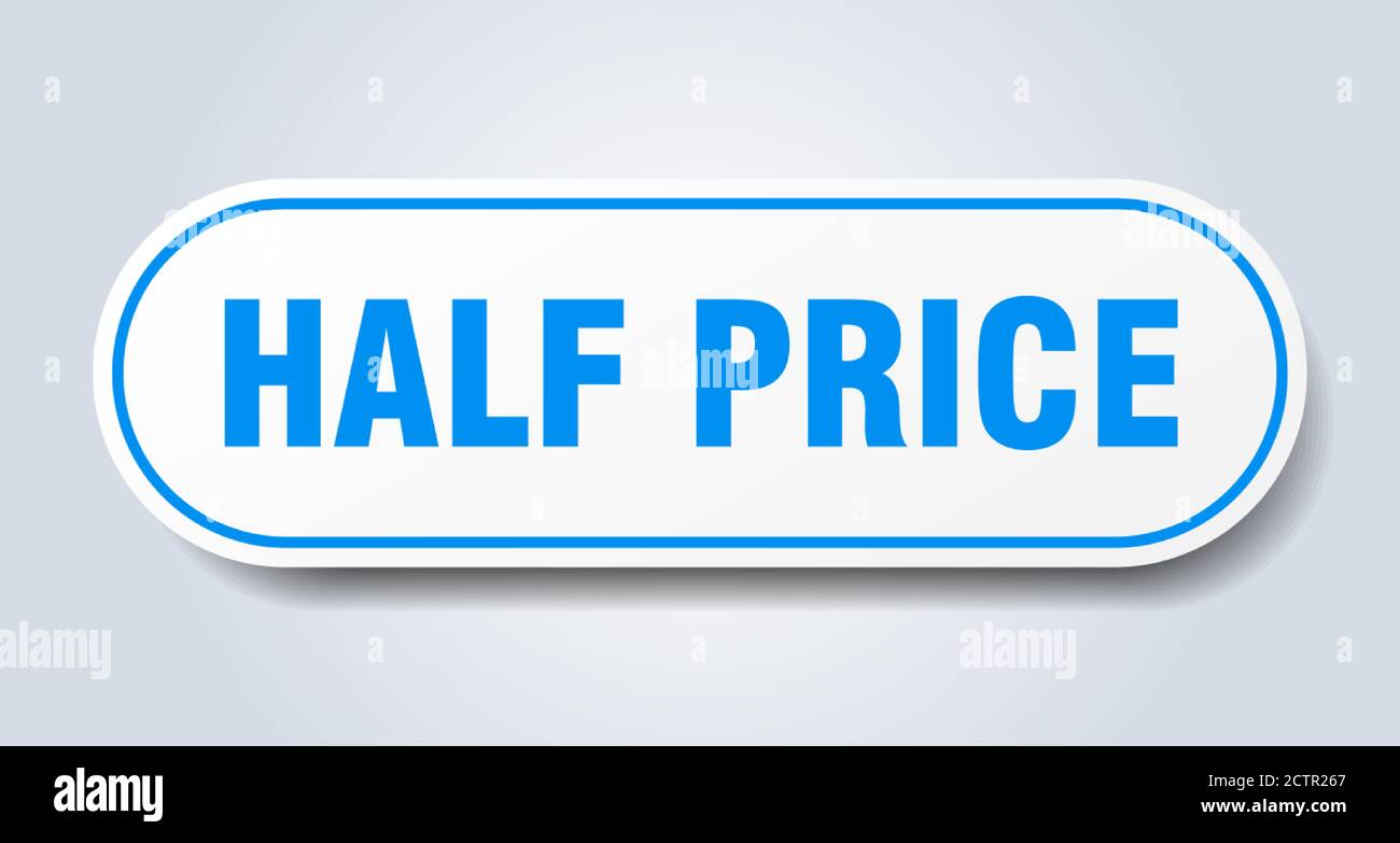 half price sign. rounded isolated sticker. white button Stock Vector ...