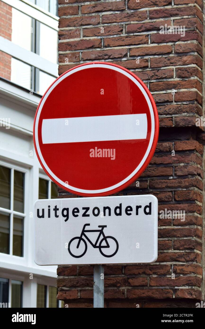Dutch road sign: do not enter except bicycles Stock Photo - Alamy