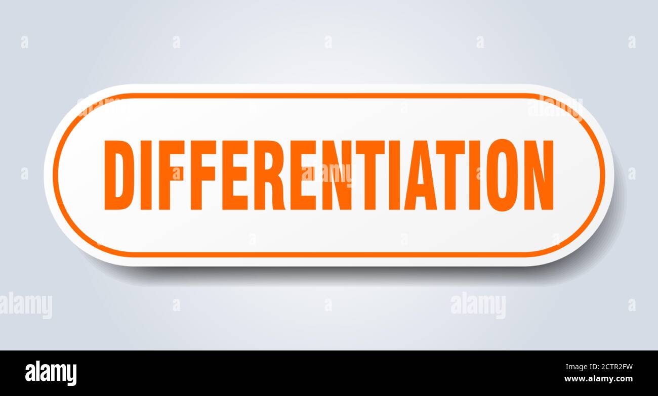 differentiation sign. rounded isolated sticker. white button Stock ...