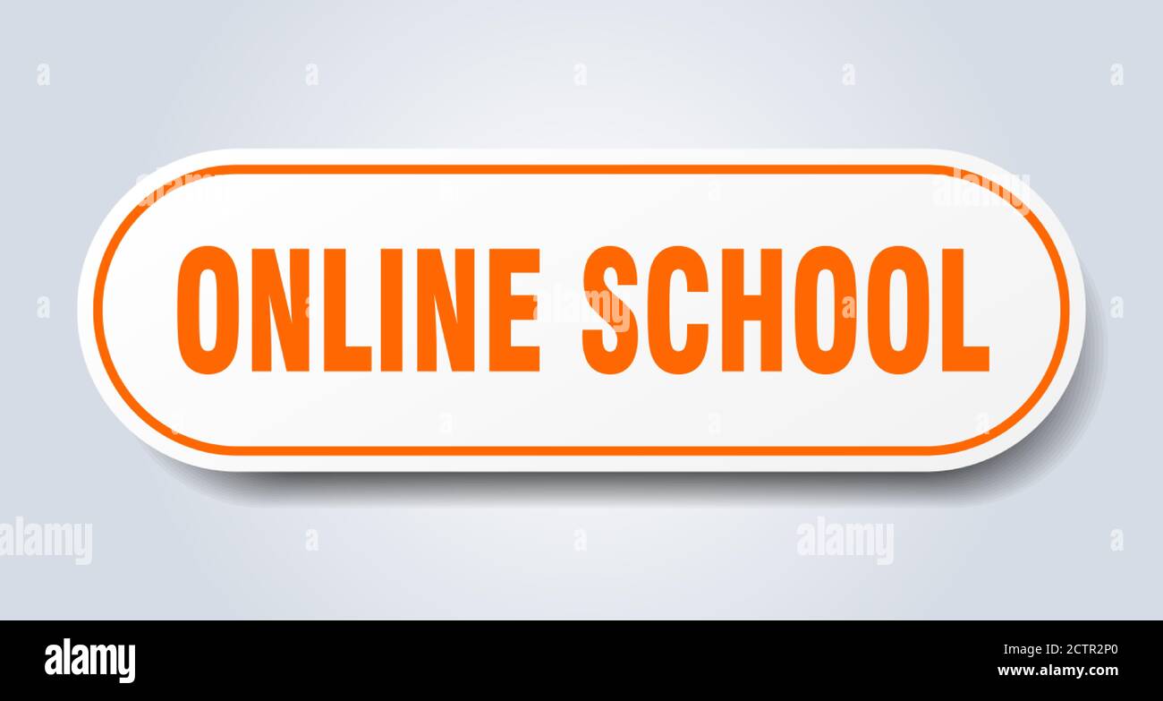 online school sign. rounded isolated sticker. white button Stock Vector ...