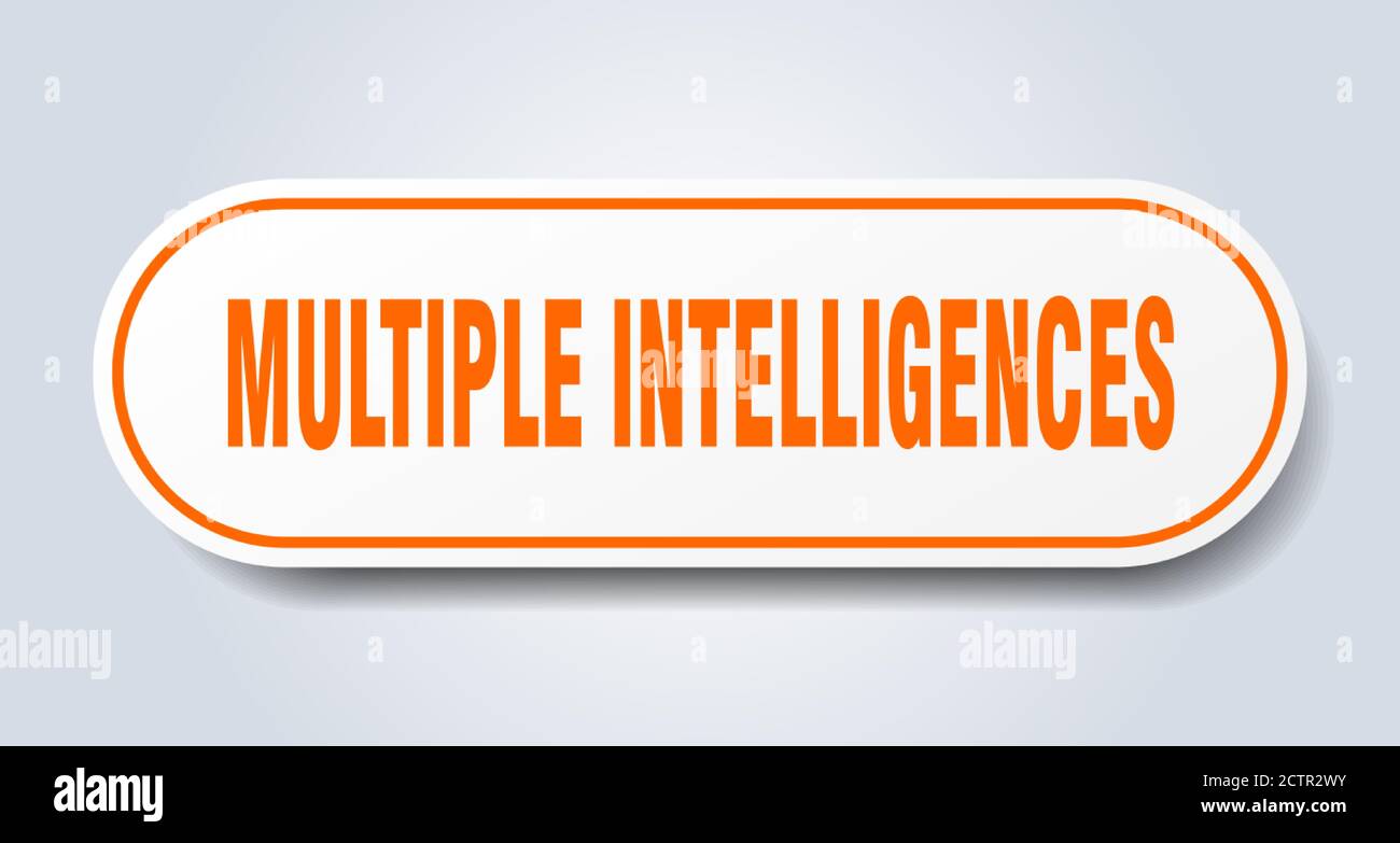 multiple intelligences sign. rounded isolated sticker. white button ...