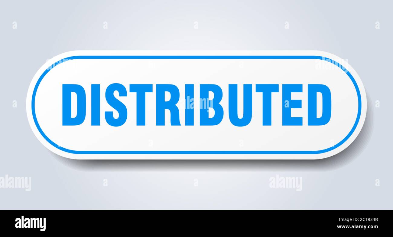 distributed sign. rounded isolated sticker. white button Stock Vector ...