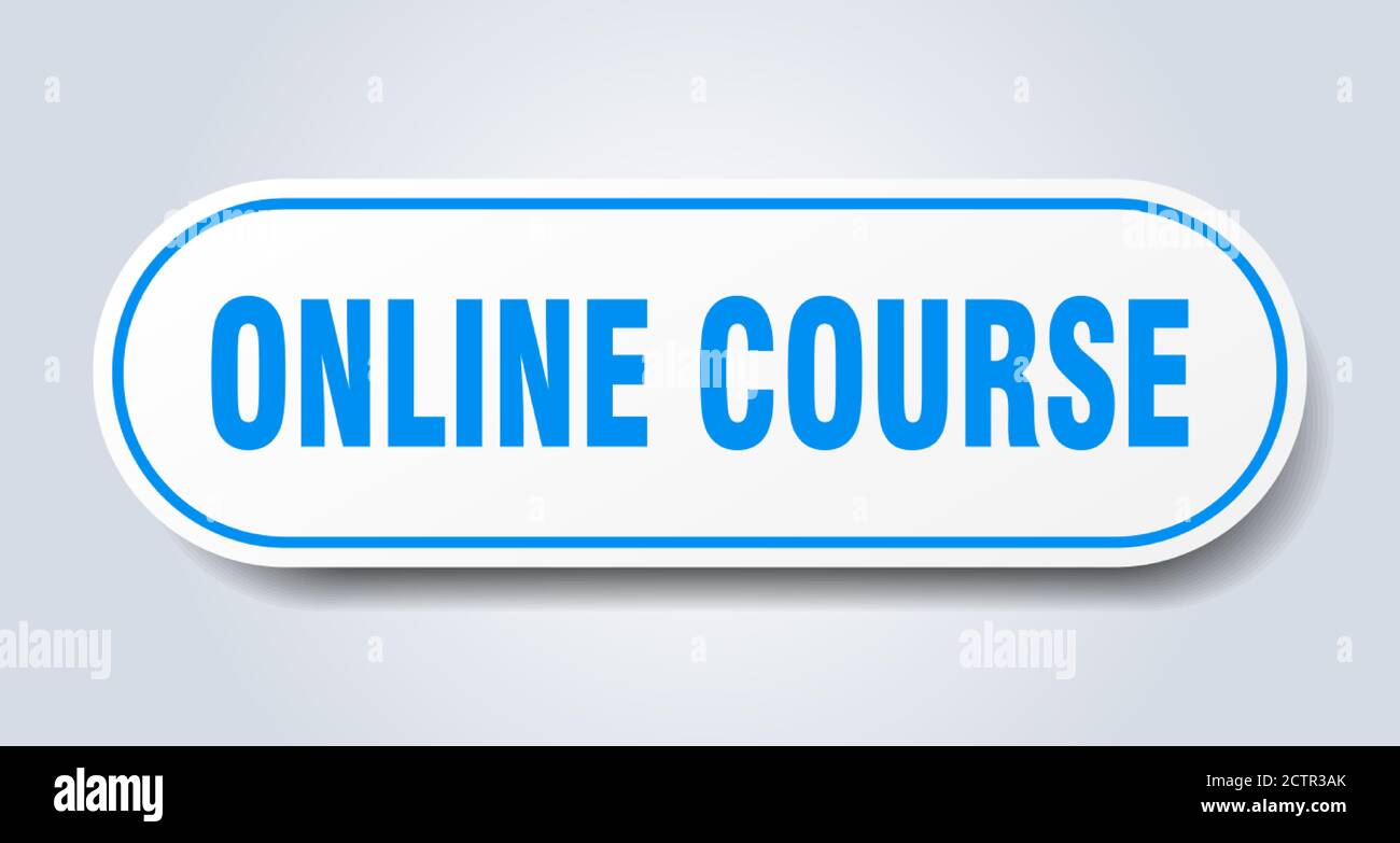 online course sign. rounded isolated sticker. white button Stock Vector ...