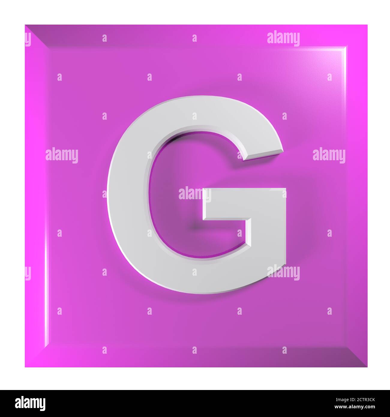 Pink square push button with the alphabetic letter G - 3D rendering ...