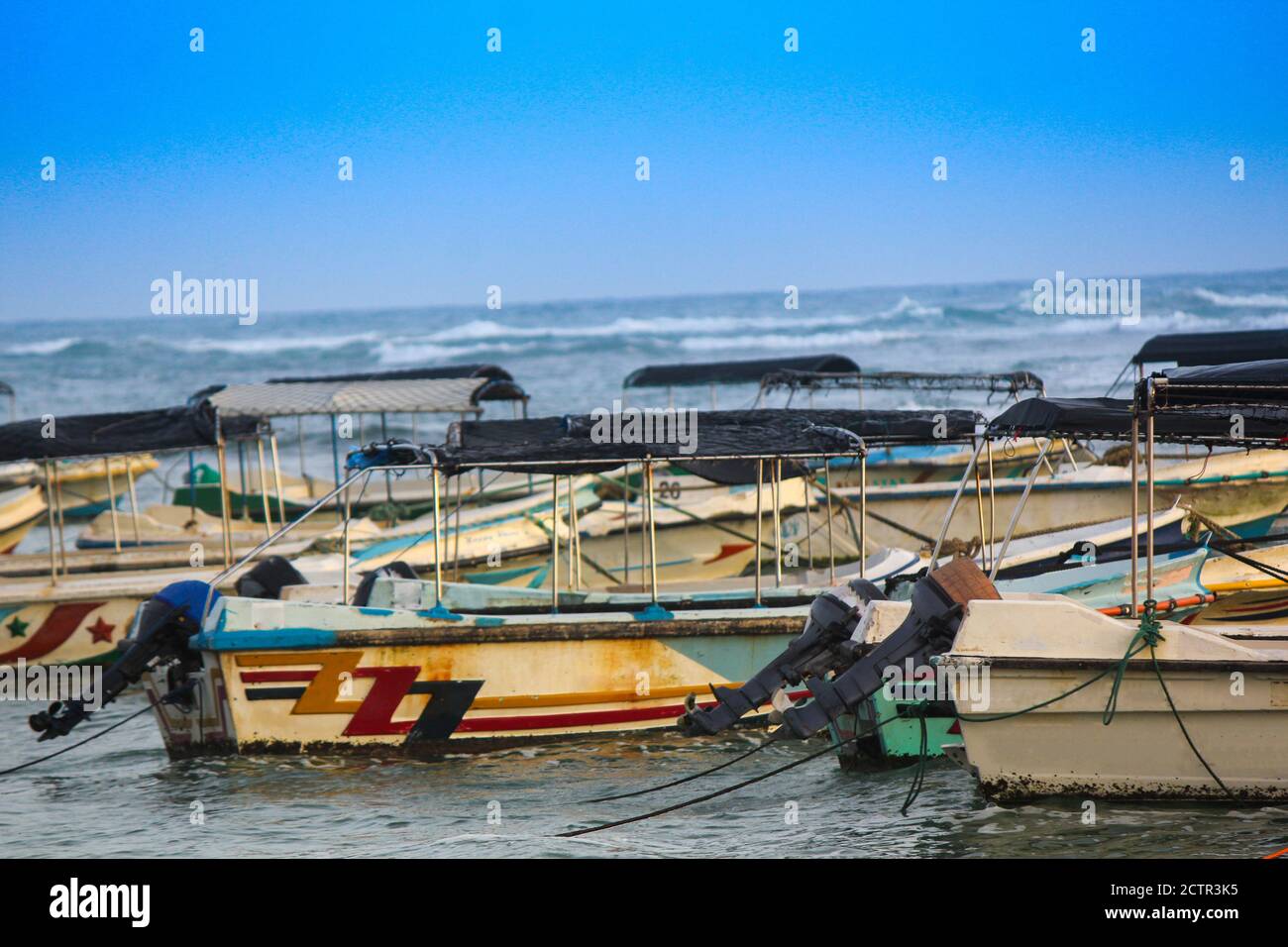 Colorful fishing boats and trawlers at a sea in Sri Lanka. Srilanka ...