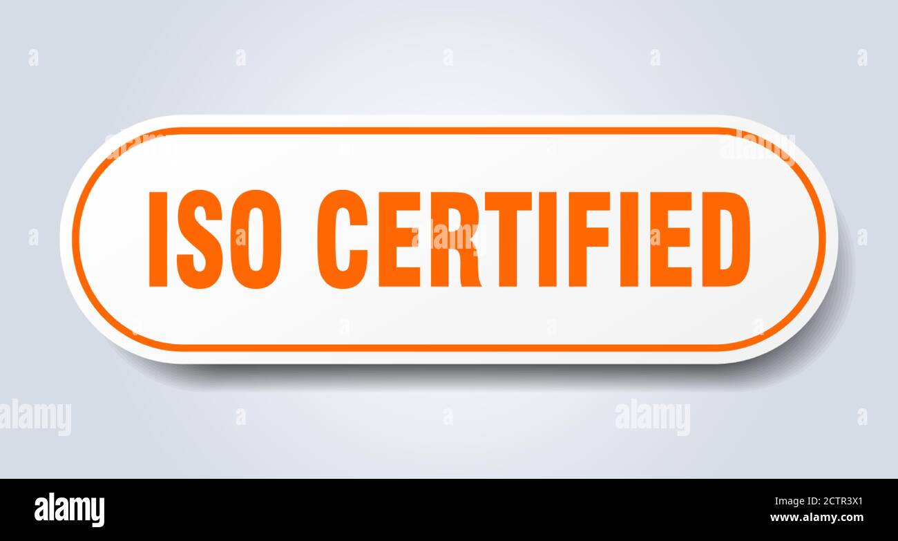iso certified sign. rounded isolated sticker. white button Stock Vector ...